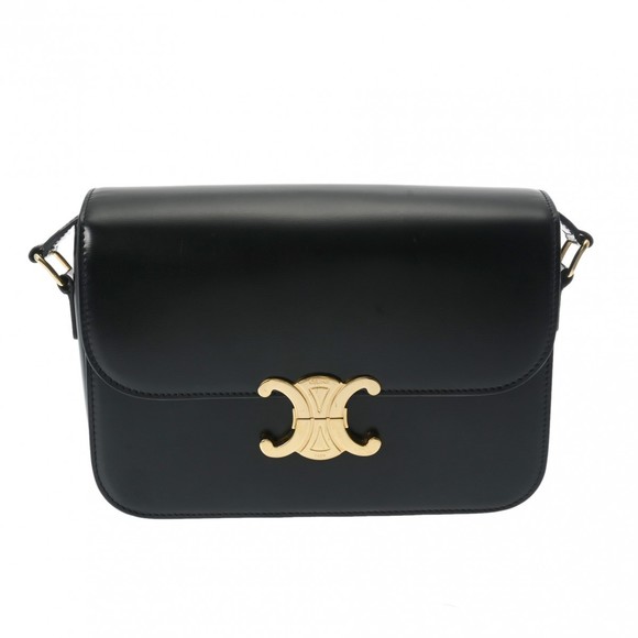 Triomphe Shoulder Bag In Shiny Calfskin Black